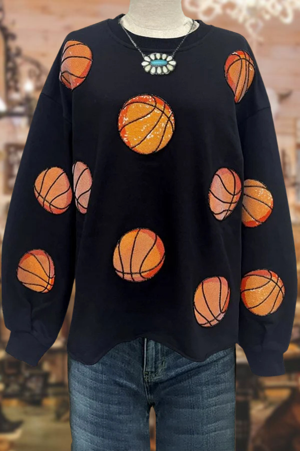 Sequin Basketball Crew Neck Sweatshirt