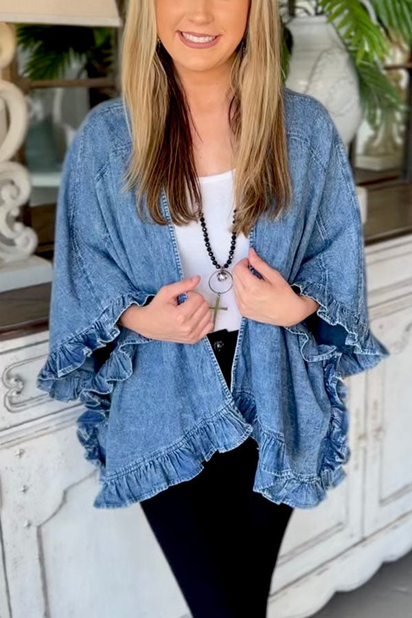 Ruffle Cuff Denim Jacket